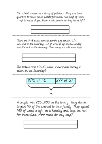 Bar Models: Multi Step Problems Find Fractions of Amounts | Teaching ...