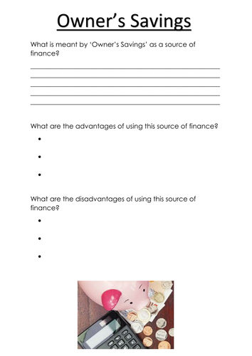 Sources of Finance Worksheets | Teaching Resources