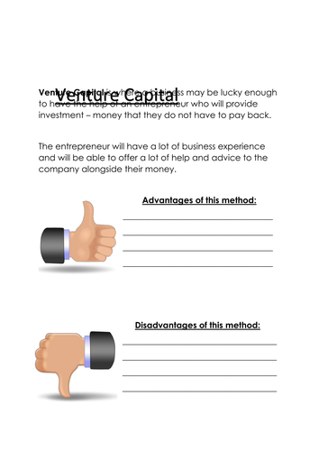 Sources of Finance Worksheets | Teaching Resources