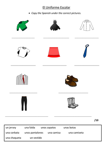 Spanish 'Clothes / La Ropa' - Yrs 8/9 (GCSE revision) Uniform, clothes ...