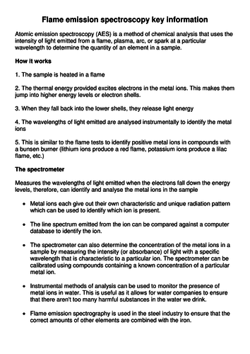 New KS4 GCSE Chemistry (Science) Spectroscope Lesson | Teaching Resources