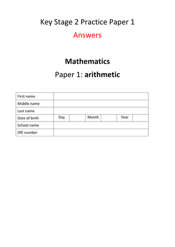 New Key Stage 2 (Year 6) Mathematics Arithmetic Practice Paper version ...