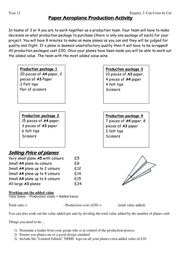 Business production types paper airplane end of topic/unit activity ...