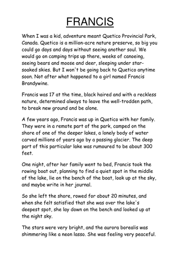 Year 5/6 Suspense narrative 2 week unit based on Francis short film ...