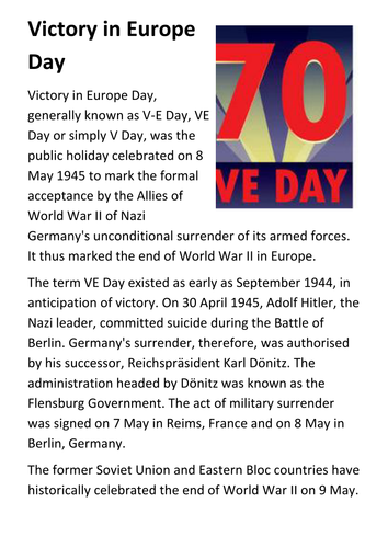 Victory in Europe Day Handout | Teaching Resources