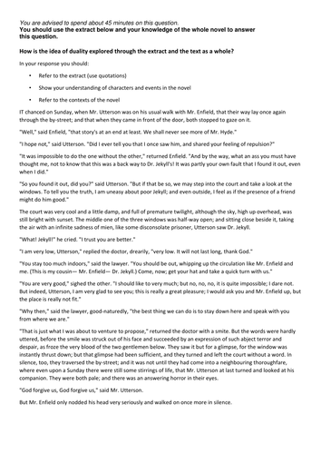 Jekyll and Hyde Extract Question on Duality EDUQAS | Teaching Resources