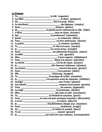 Present tense in French worksheet 2 | Teaching Resources
