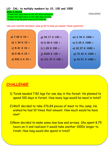 Multiplying and Dividing by 10, 100 and 1000 BUNDLE (inc differentiated ...
