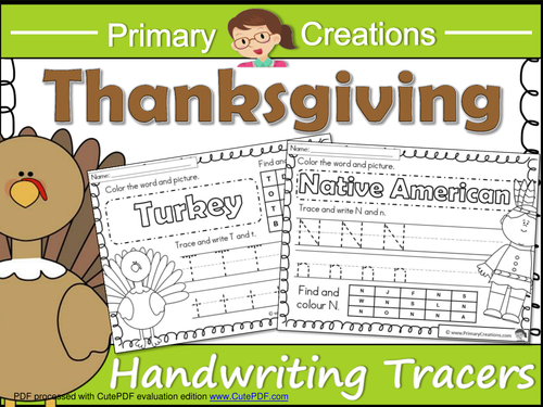 Thanksgiving Handwriting Sheets PreK to Kinder (USA) - Letter formation ...
