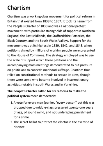 Chartism Handout | Teaching Resources