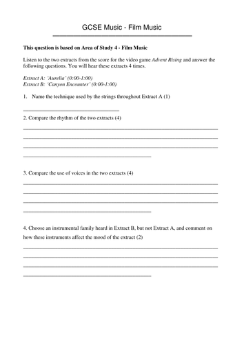 OCR GCSE Music Film Music Listening Test and Answers | Teaching Resources