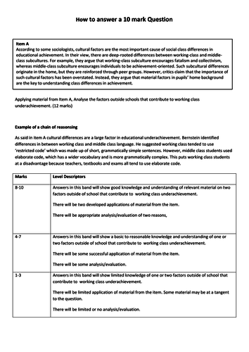AQA A Level Sociology Education and Class Achievement - Essay Writing ...