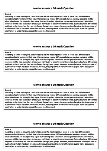 AQA A Level Sociology Education and Class Achievement - Essay Writing ...