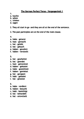 German Perfect Tense workbook | Teaching Resources