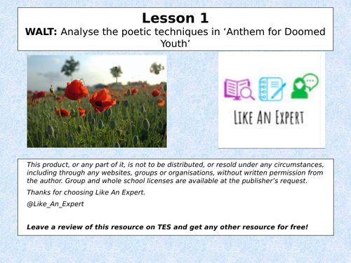 WW1 Poetry - two lessons analysing 'Anthem for Doomed Youth' | Teaching ...