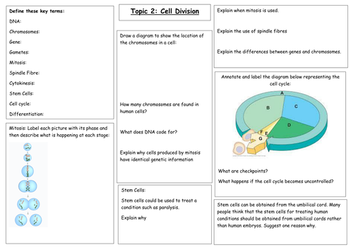 AQA GCSE Unit 1: Cells Topic 2: Cell Division | Teaching Resources