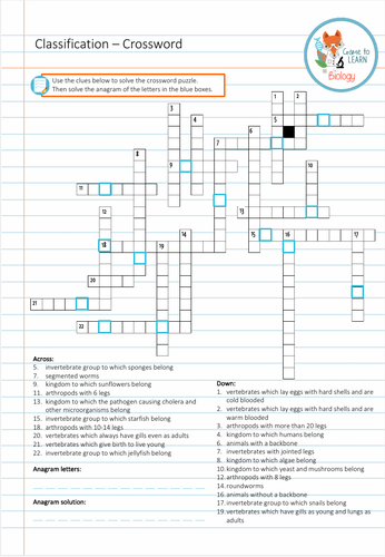 Classification - Crossword (KS3) | Teaching Resources