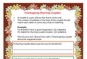Thanksgiving Poem and Rhyming Couplet Activities | Teaching Resources