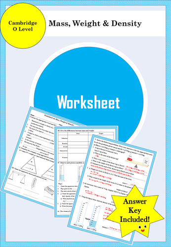 Worksheet on Mass, Weight and Density | Teaching Resources