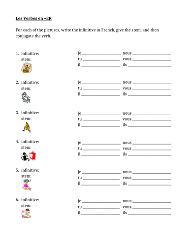 Er Verbs Conjugation French Worksheet