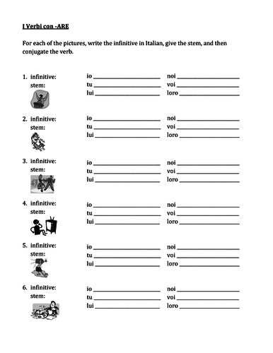 ARE Verbs in Italian Verbi ARE Present tense Worksheet | Teaching Resources