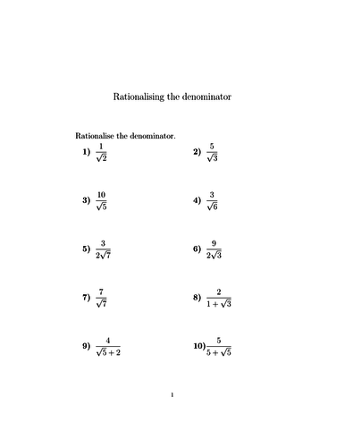 Rationalising the denominator worksheet (with solutions) | Teaching ...