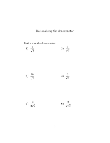 Rationalising the denominator worksheet (with solutions) | Teaching ...