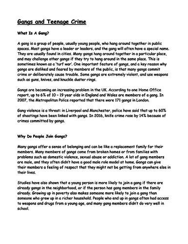 Gangs / Youth Crime PSHE | Teaching Resources