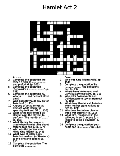 Hamlet act 2 crossword | Teaching Resources