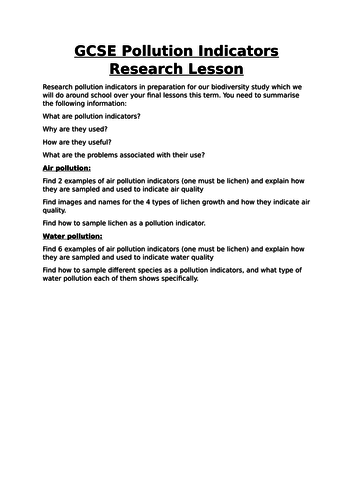 AQA Biology *2017 Spec* Ecology Lesson 12; Pollution | Teaching Resources
