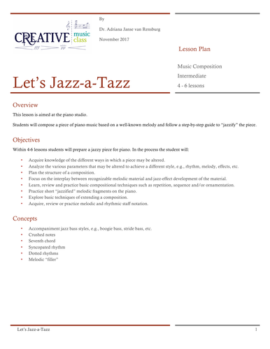 Let's Jazz-a-Tazz Music Composition Lesson Plan | Teaching Resources
