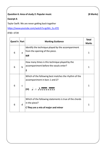Practice Exam Paper 1 for AQA GCSE Music | Teaching Resources