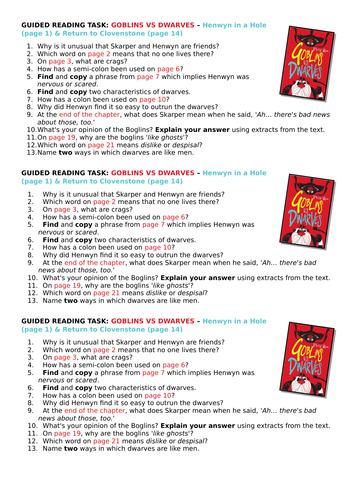 Goblins vs Dwarves by Phillip Reeve - guided reading questions, book ...
