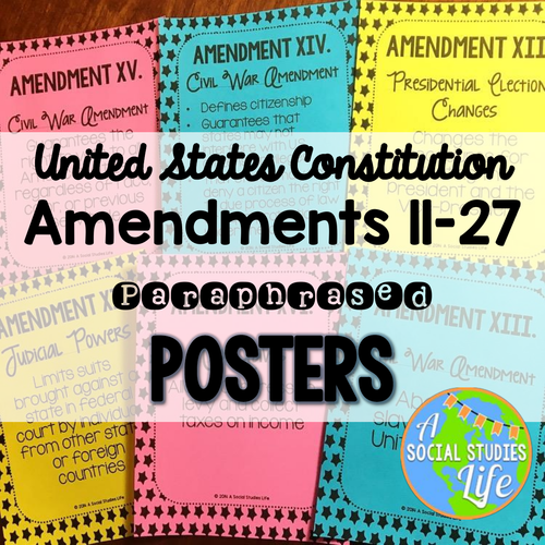 Constitutional Amendments 11-27 Paraphrased POSTERS - Black and White ...