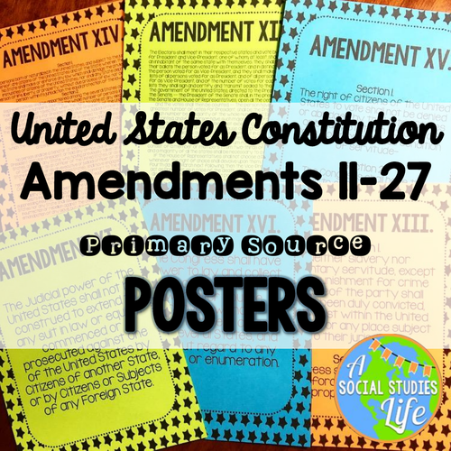 Constitutional Amendments 11-27 Primary Source POSTERS - Black and ...