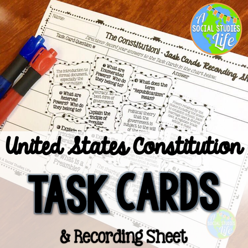 Constitution Task Cards - Black and White | Teaching Resources