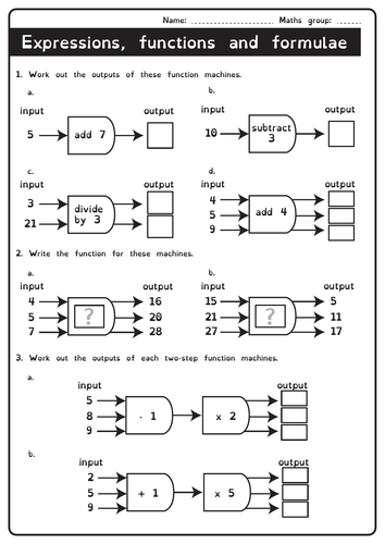 Expressions, functions and formulae - start/end of unit test | Teaching ...