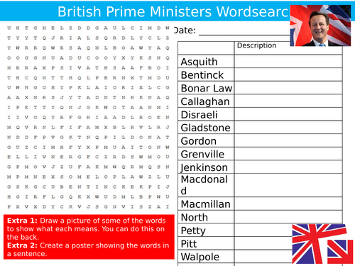 British Prime Ministers Wordsearch Politics Starter Settler Activity ...