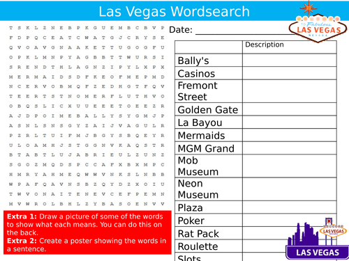 Las Vegas Wordsearch World City Starter Settler Activity Homework Cover ...