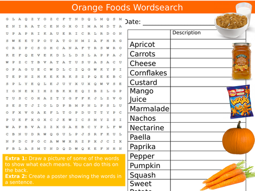 Orange Foods Wordsearch Food Technology Starter Settler Activity ...