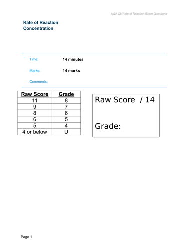 Rate of Reaction - Concentration - Exam Questions | Teaching Resources