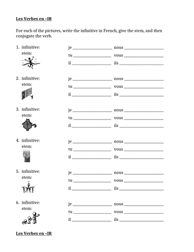 IR Verbs in French Verbes IR Worksheet 1 | Teaching Resources