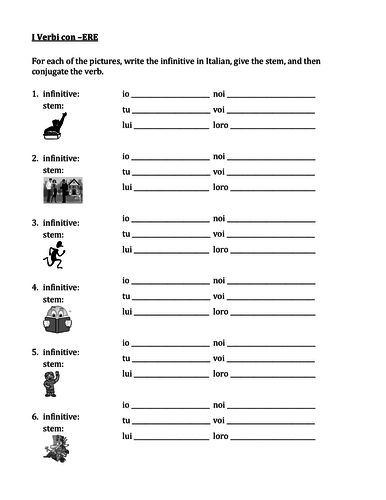ERE Verbs in Italian Verbi ERE Worksheet | Teaching Resources