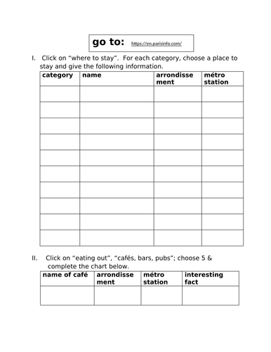 Paris Webquest | Teaching Resources