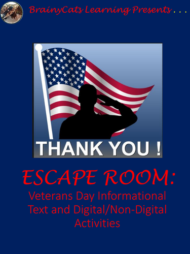 Digital/ Non-Digital Veterans Day Escape Room with Informational Text ...