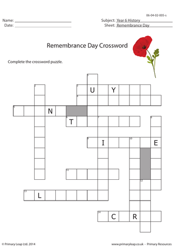 History Resource - Remembrance Day Crossword | Teaching Resources