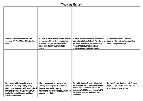 Thomas Edison Comic Strip and Storyboard | Teaching Resources