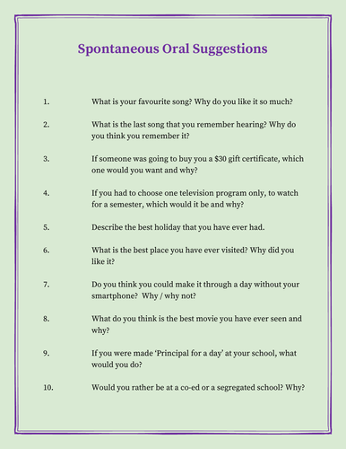 Spontaneous Speaking Activities. | Teaching Resources