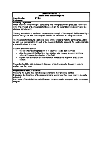GCSE Science / Physics / (AQA P7) Electromagnets (Lesson plan ...
