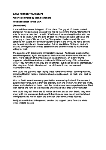 Full Newspaper Article and Extract - Daily Mirror US Election 2016 - AS ...